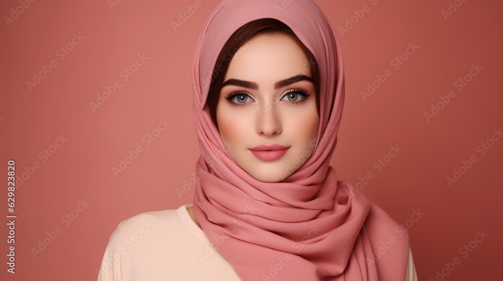 Woman in traditional Muslim clothing, smiling. Beautiful woman looking ...