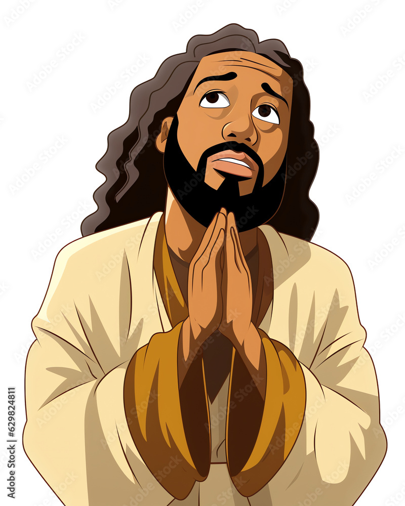 African American Jesus Praying, Dark Skin Cartoon Character Isolated ...