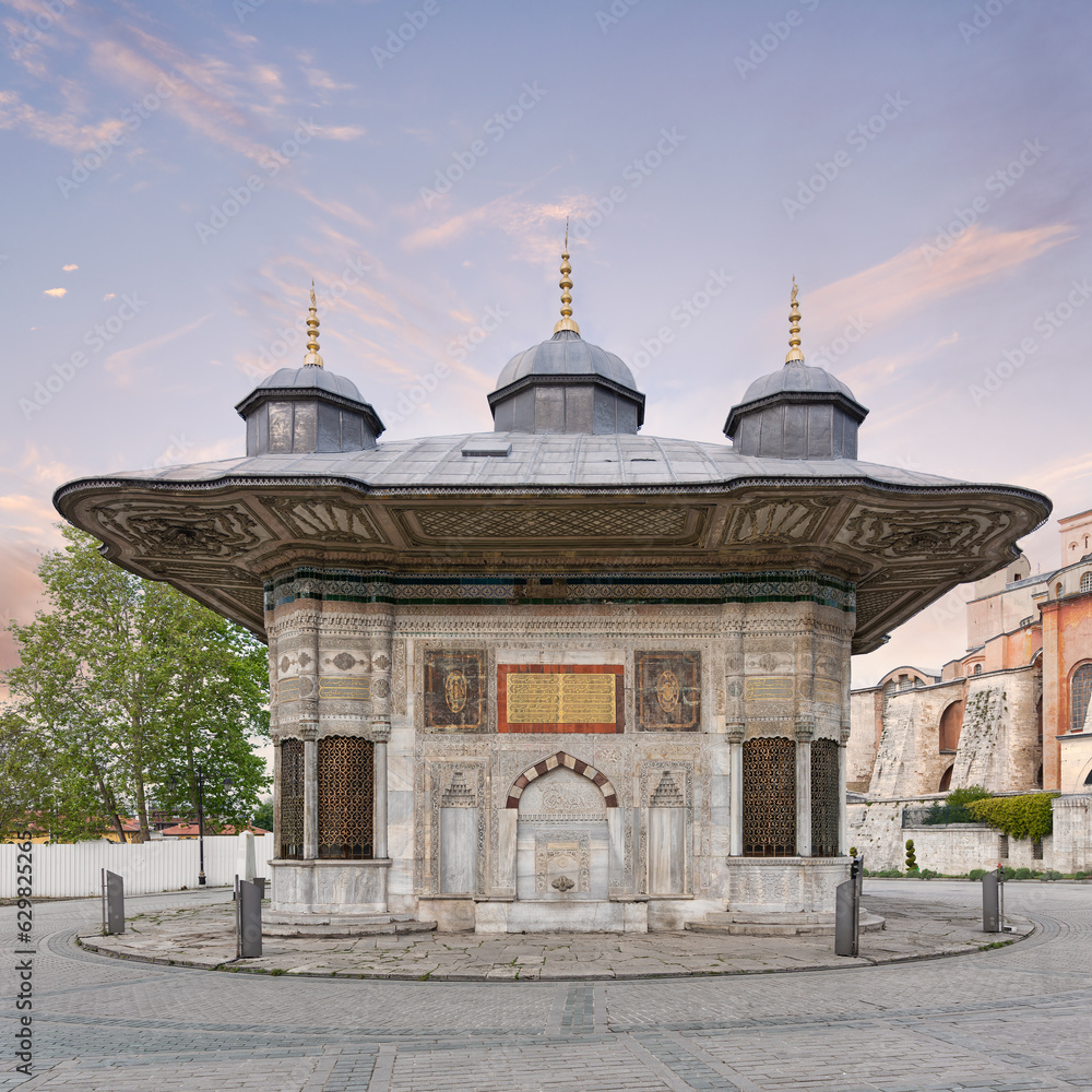 Fountain of Sultan Ahmed III, aka Ahmet Cesmesi, a 17th century public ...