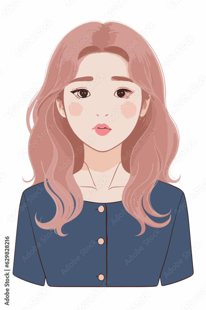 Korean woman: Medium length wavy hair, brown eyes, rosy lips, a ...