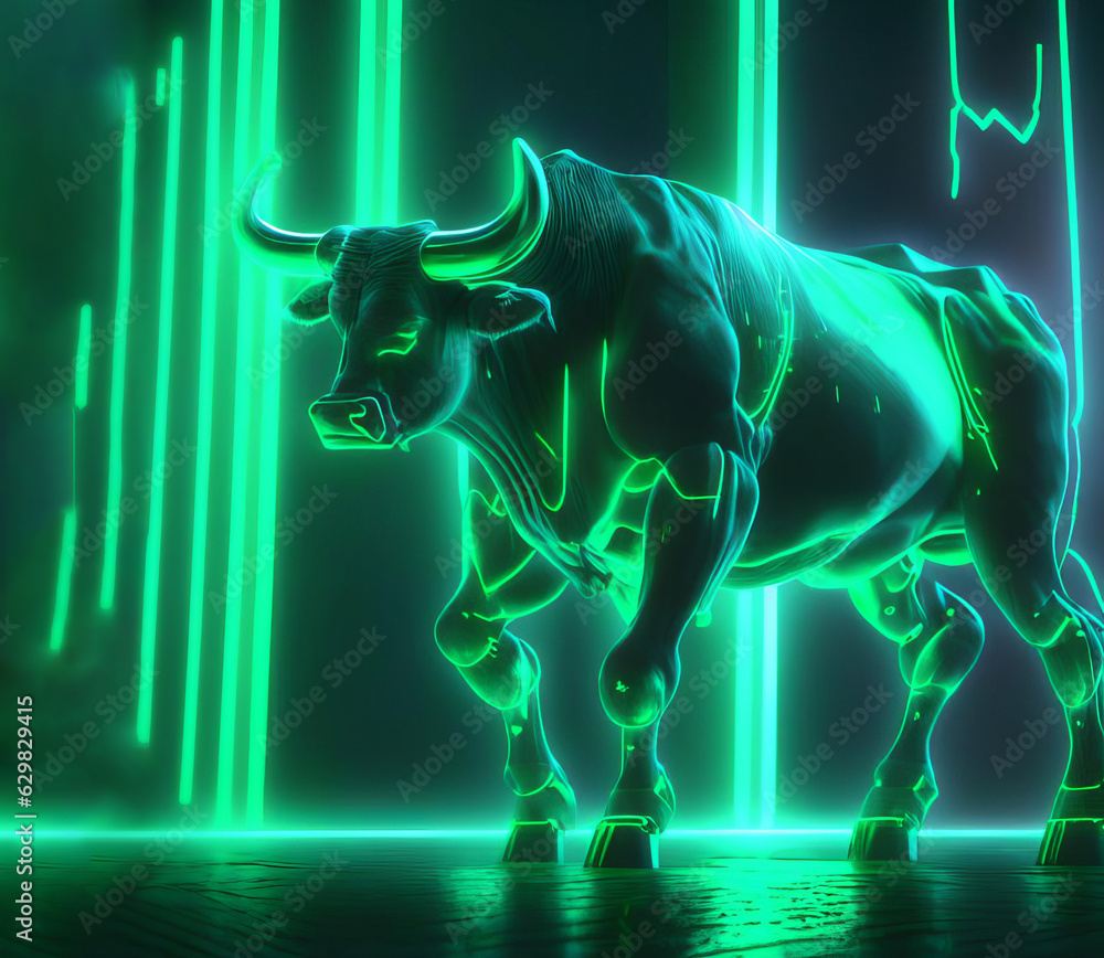 Stock market bull, stock chart and data graph, AI generated Stock ...