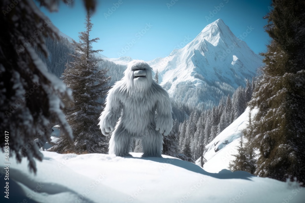 Generative AI illustration of yeti in the mountains, Generative AI ...