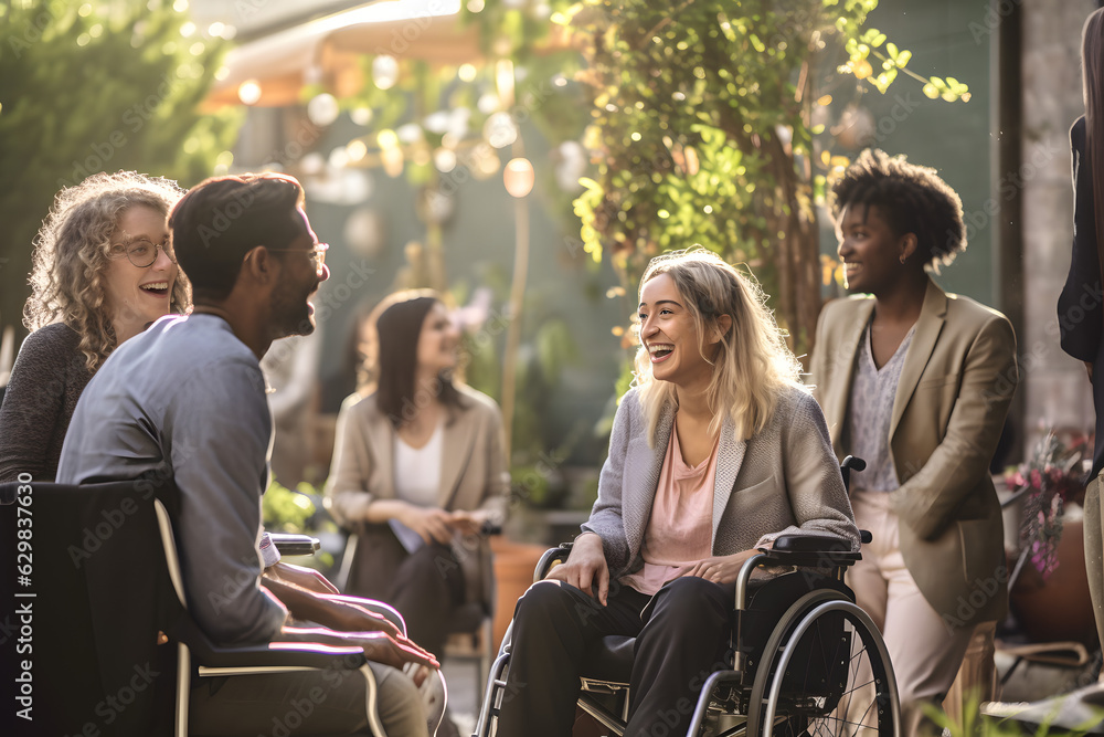 happy people in wheelchair in park. Disabled person. Friendship Concept ...