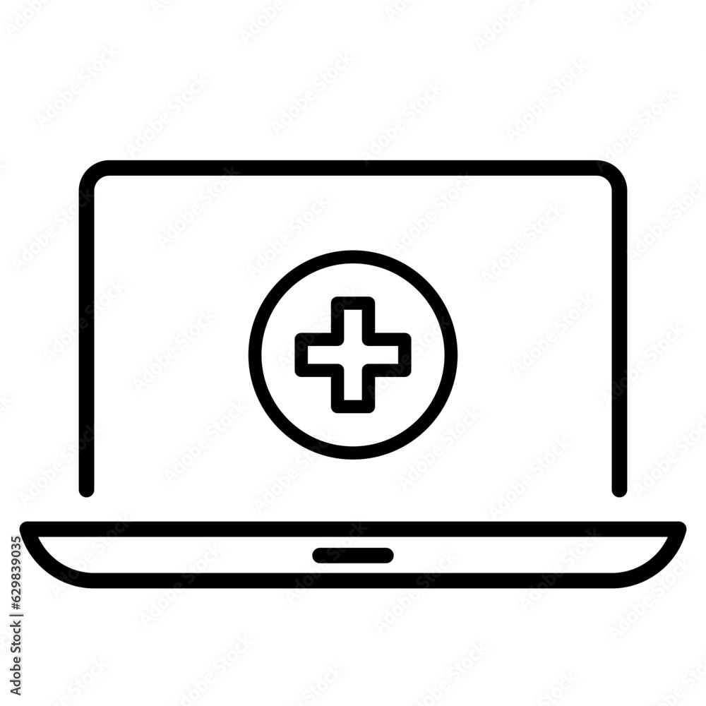 Black single ehealth concept line icon, simple medical record stats on ...