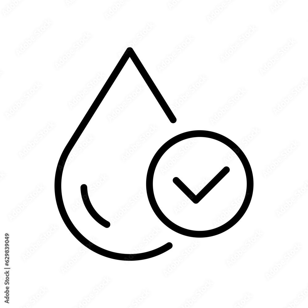 Black single clean water confirmed line icon, simple safe drink flat ...