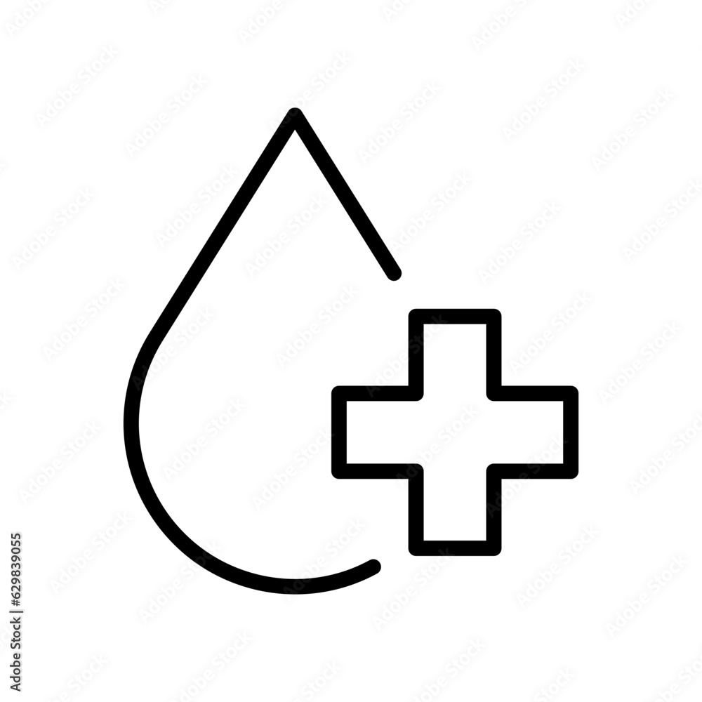 Black single clear water drop plus line icon, simple pure liquid shape ...