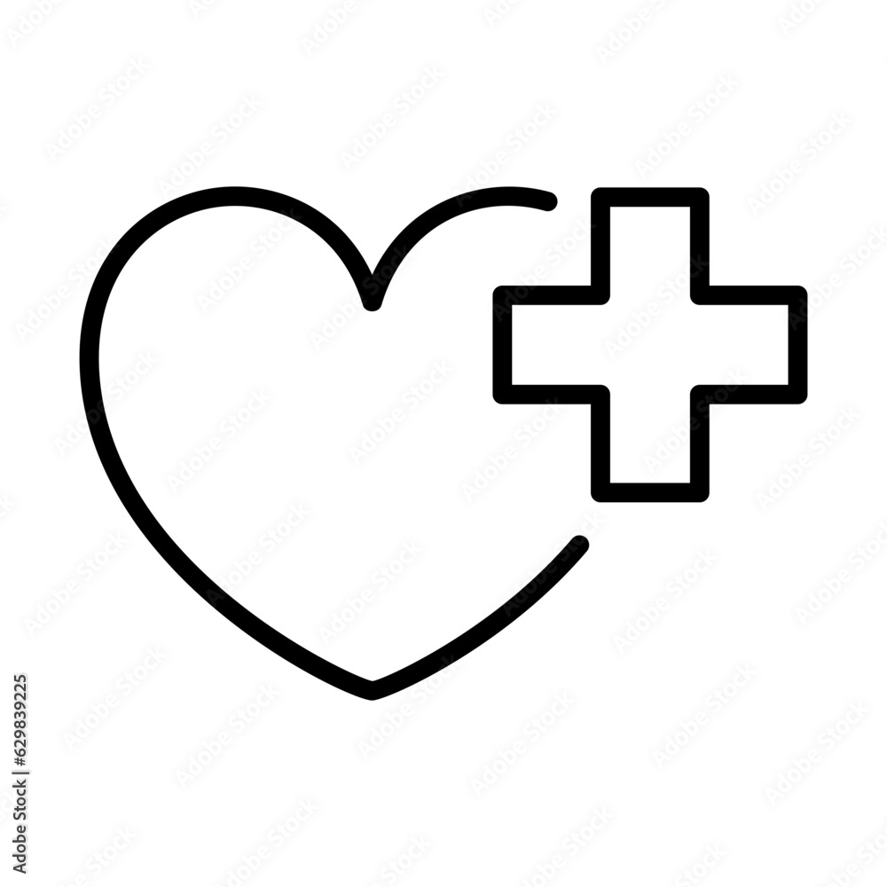Black single heart cure line icon, simple cardiac healing flat design ...