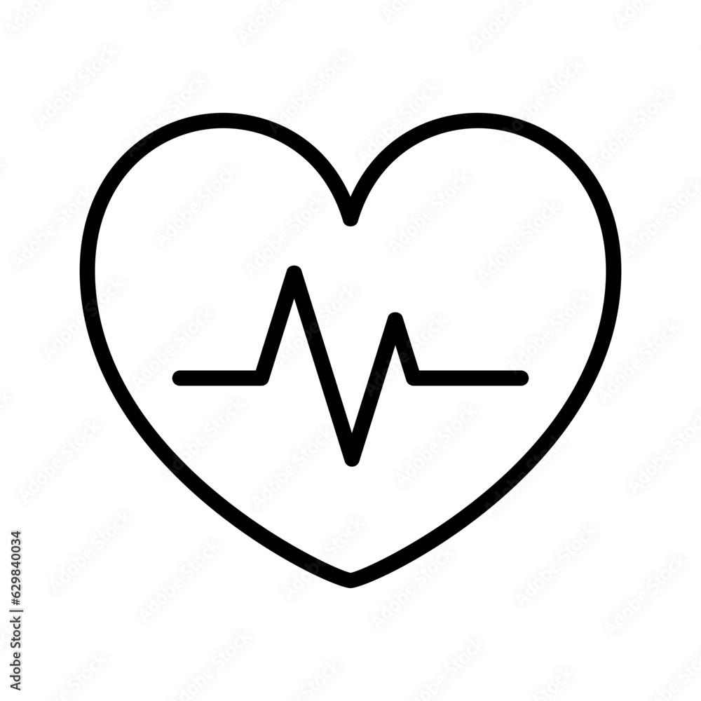 Black single heart beat line icon, simple cardiac shape signage flat ...