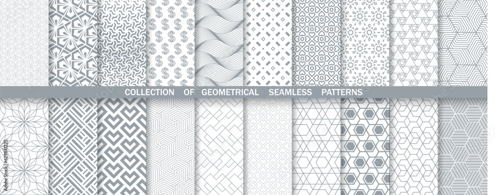 Geometric set of seamless gray and white patterns. Simpless vector ...