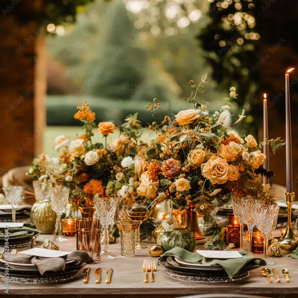 Wedding, event celebration and autumn holiday tablescape, classic ...