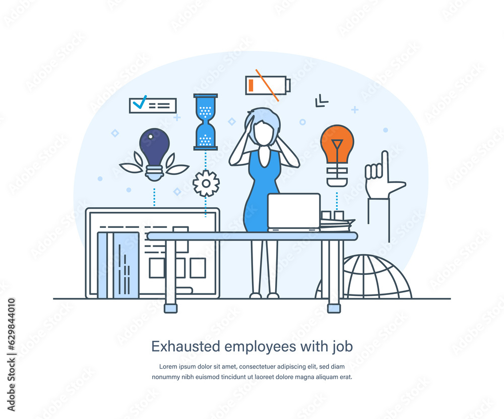 Exhausted employee with job, professional burnout syndrome, work ...