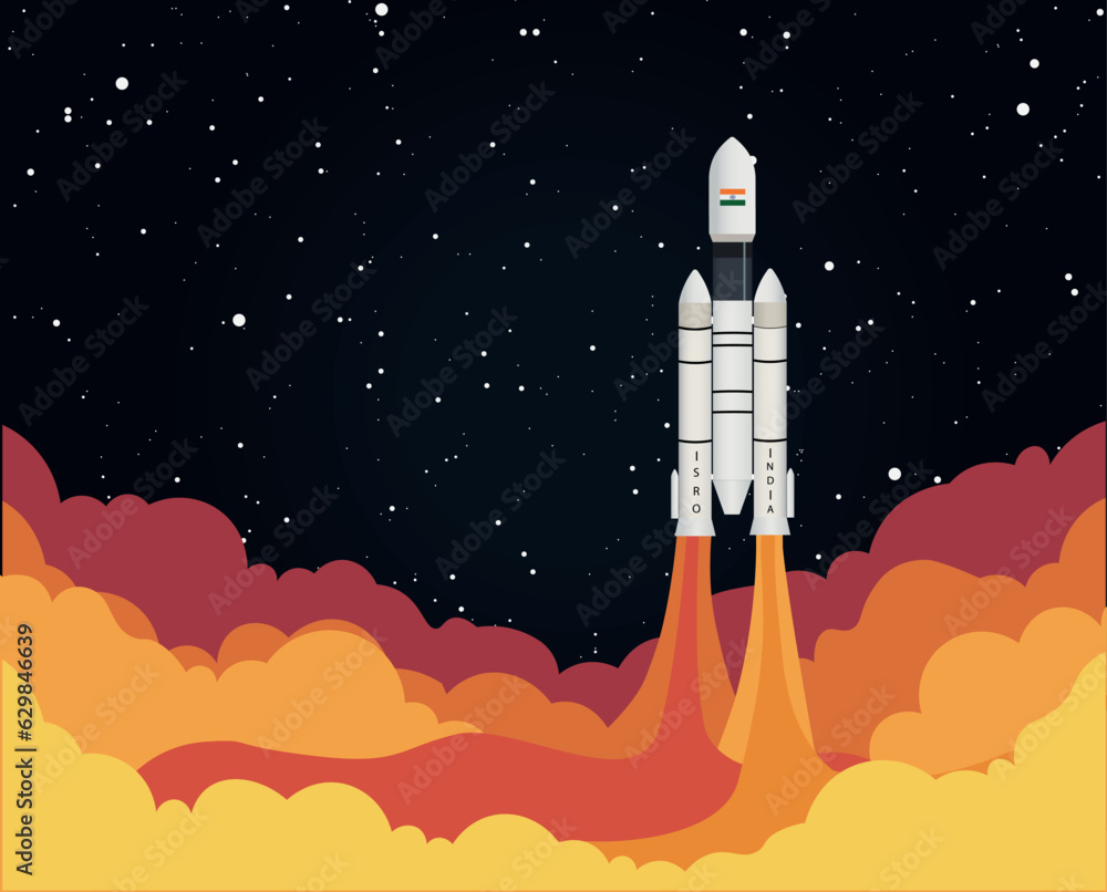 Chandrayaan rocket launch vector illustration, starting space rocket ...