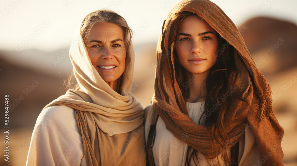 Portrait of Ruth and Naomi in the desert. Old testament concept. Stock ...