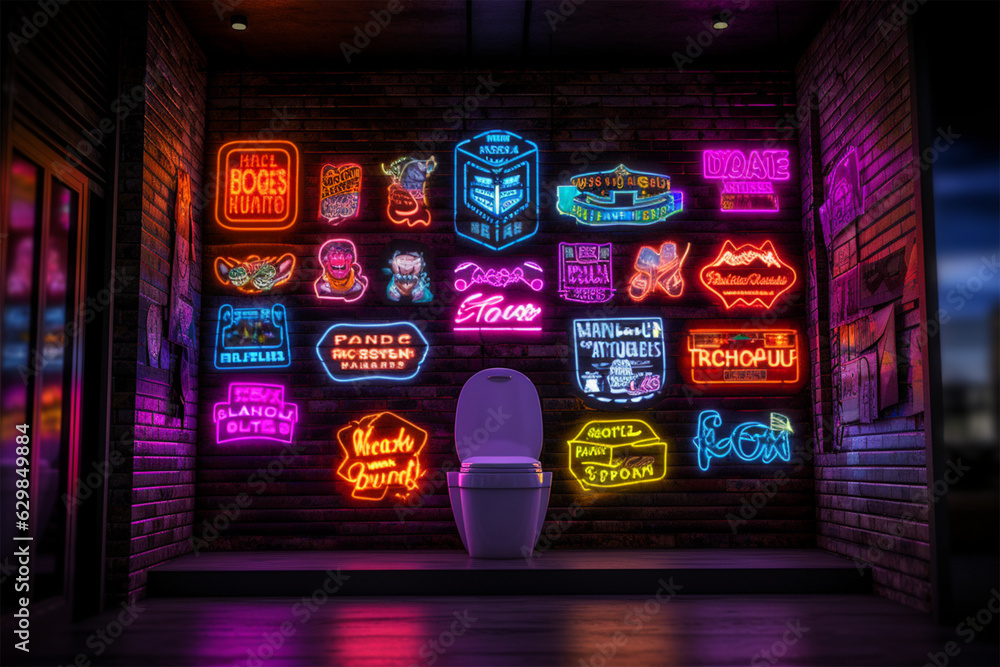 neon light bathroom sign at night anime style Stock Photo | Adobe Stock