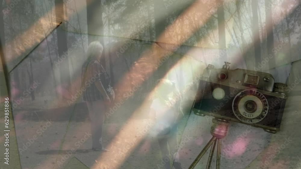 Vintage style, analogue camera on old photography back side, double ...