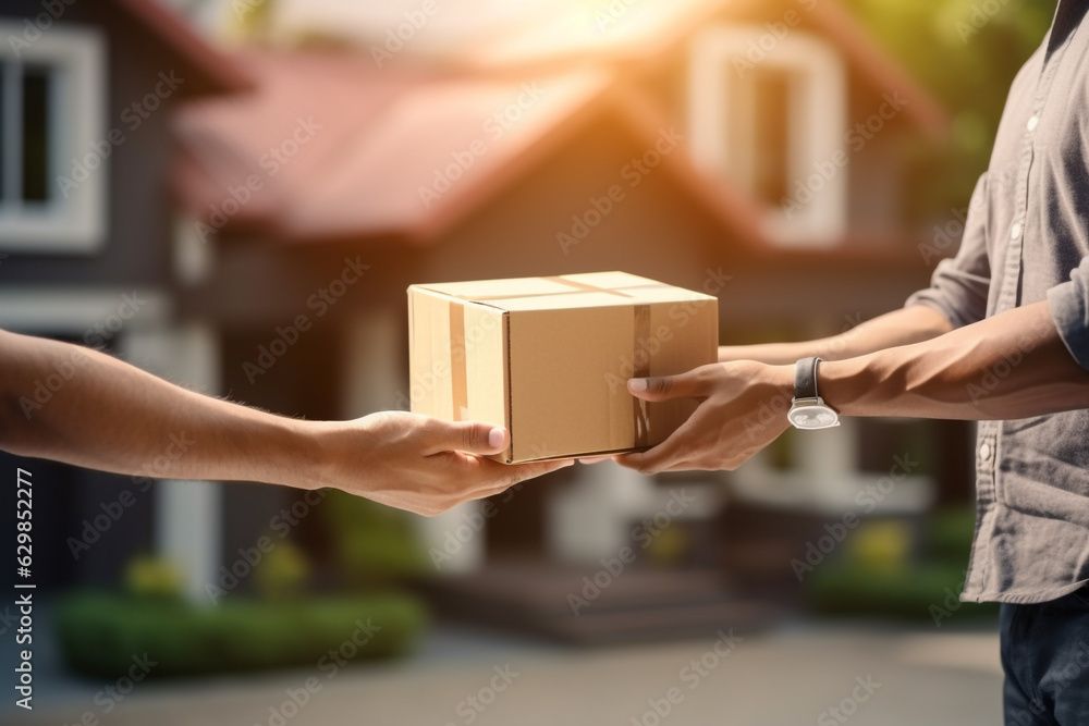 Man sending parcel package to customer. Ai generative. Stock ...