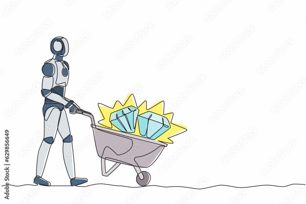 Continuous one line drawing robot walking and pushing trolley full of ...
