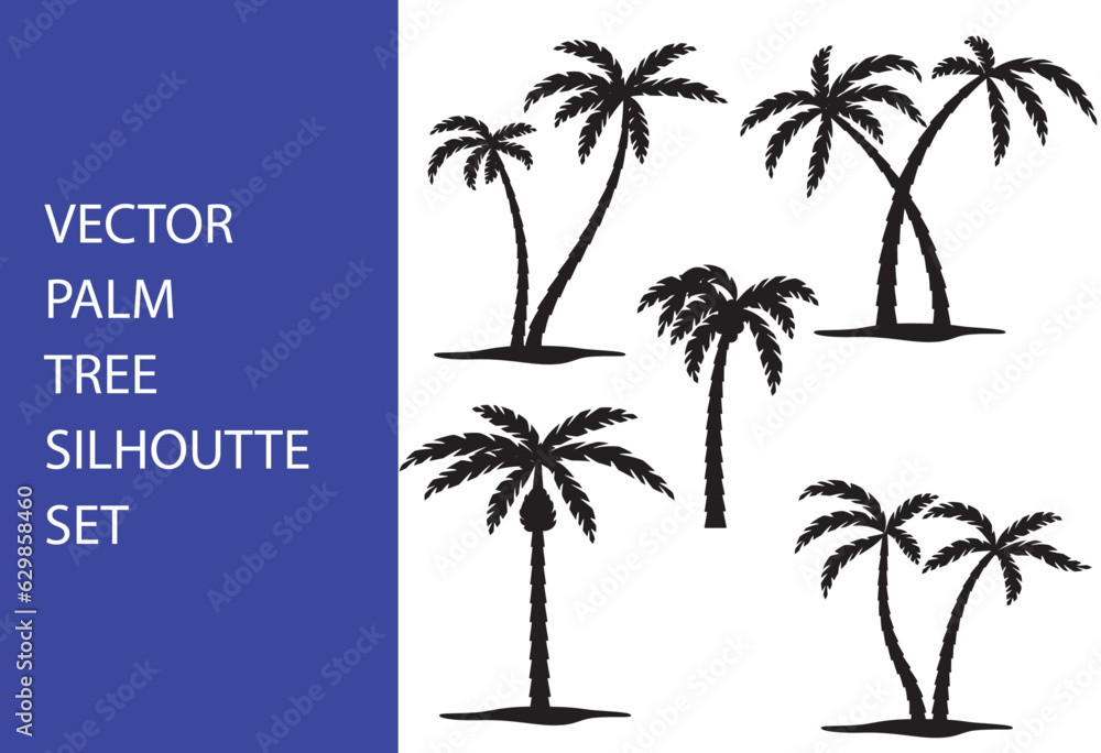 Vetor de Black palm trees set isolated on white background. Palm ...