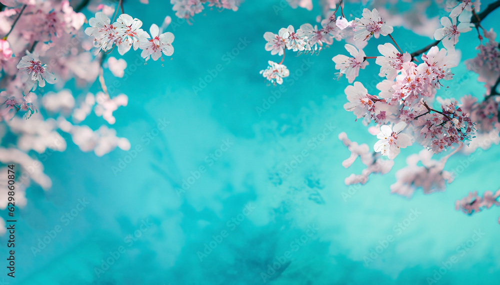 Japanese cherry blossoms as background and texture in blue and ...