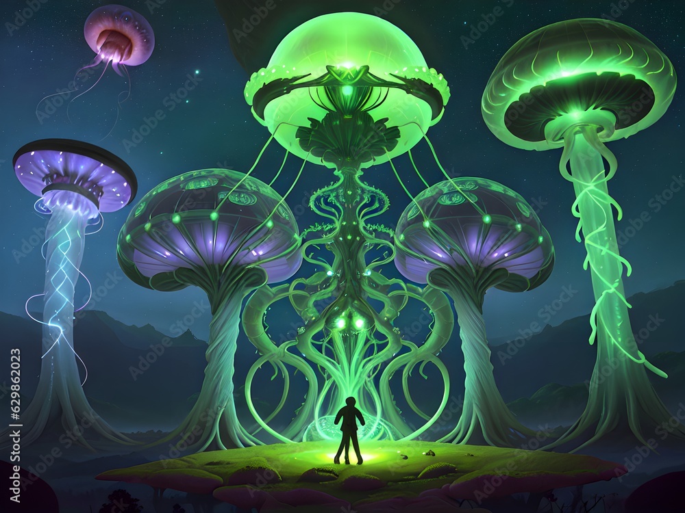 Bio-engineered Jellyfish Bioship, Generative AI Illustration Stock ...