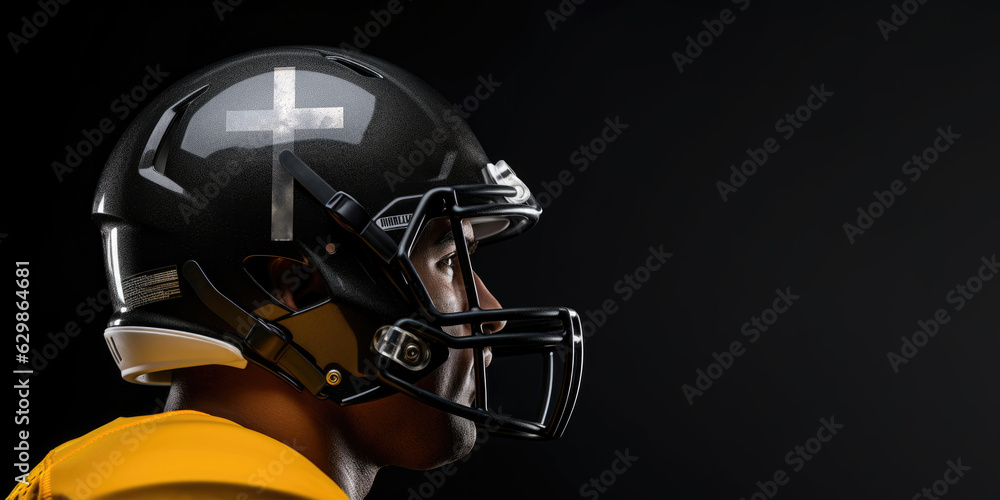 Team Jesus. American football player with white cross on helmet on ...