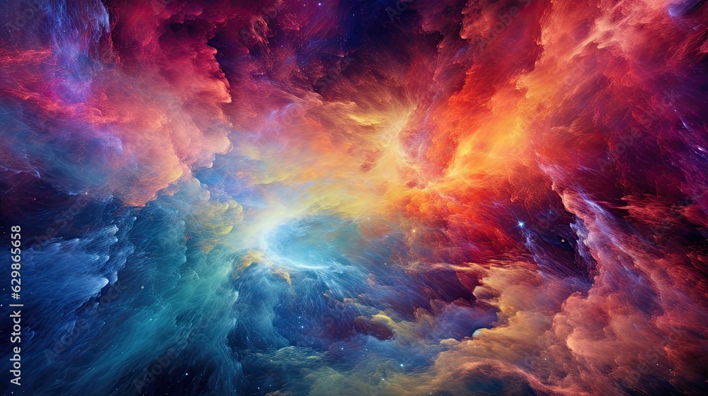 Colorful rainbow cosmic universe with stunning galaxy, stardust, nebula ...