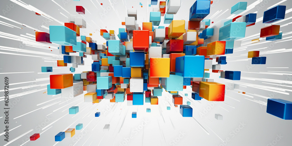 structured chaos of vibrant cuboids levitating in a white void ... structured chaos of vibrant cuboids levitating in a white void ...