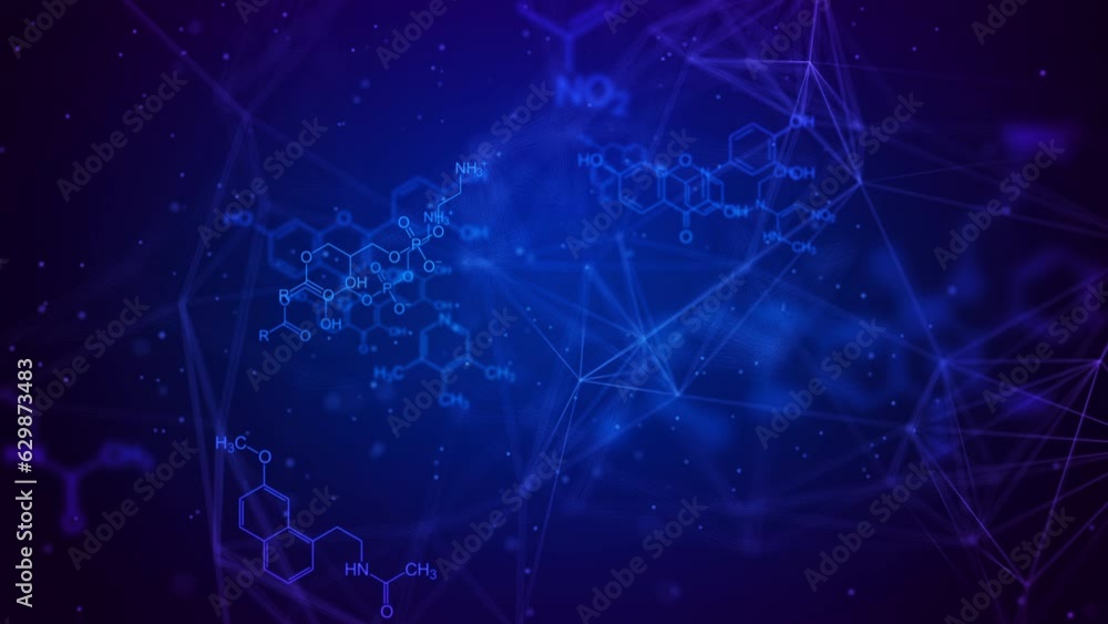 Vidéo Stock Abstract chemical blue background with structural formulas ...