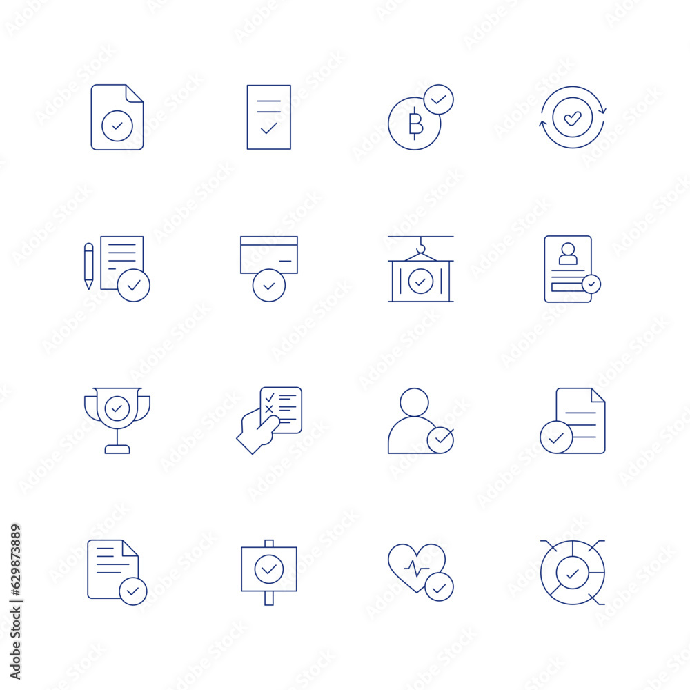 Approval line icon set on transparent background with editable stroke ...