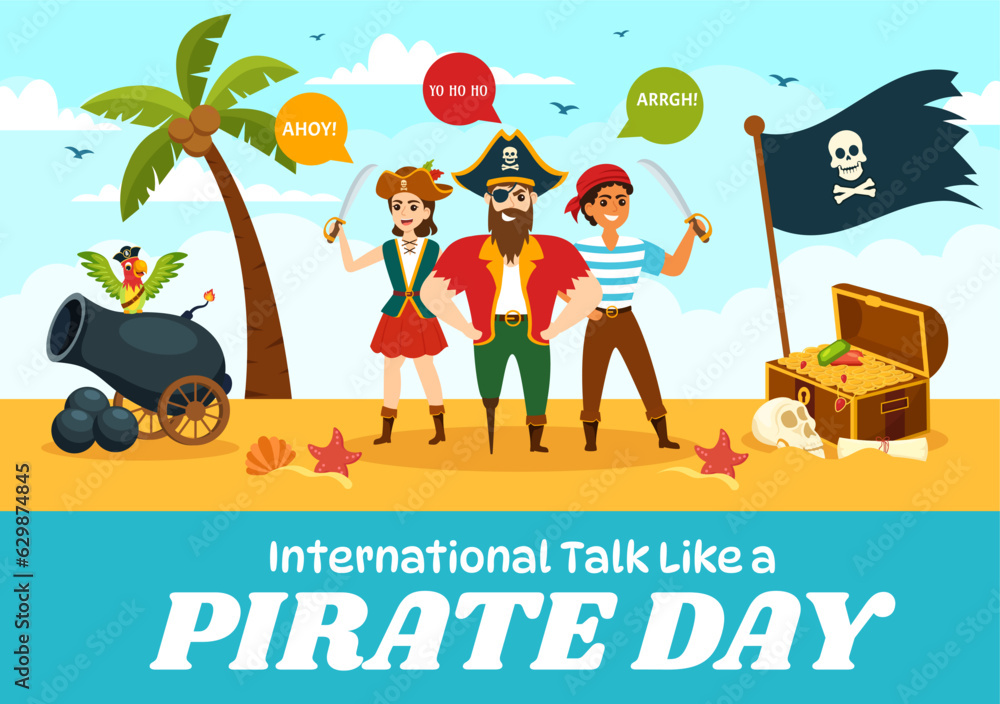 International Talk Like A Pirate Day Vector Illustration with Cute ...