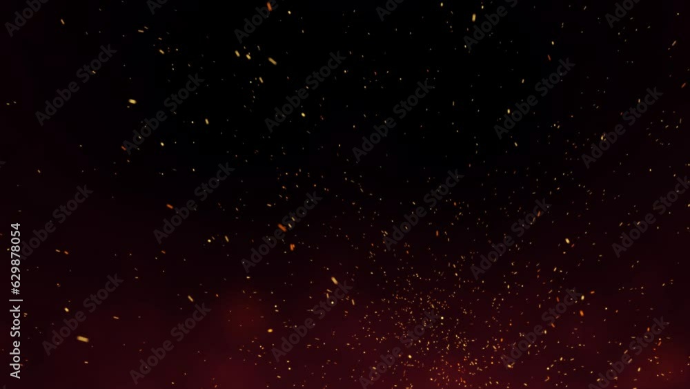 4K Fire Particles over black background Flying Embers from fire smoke ...