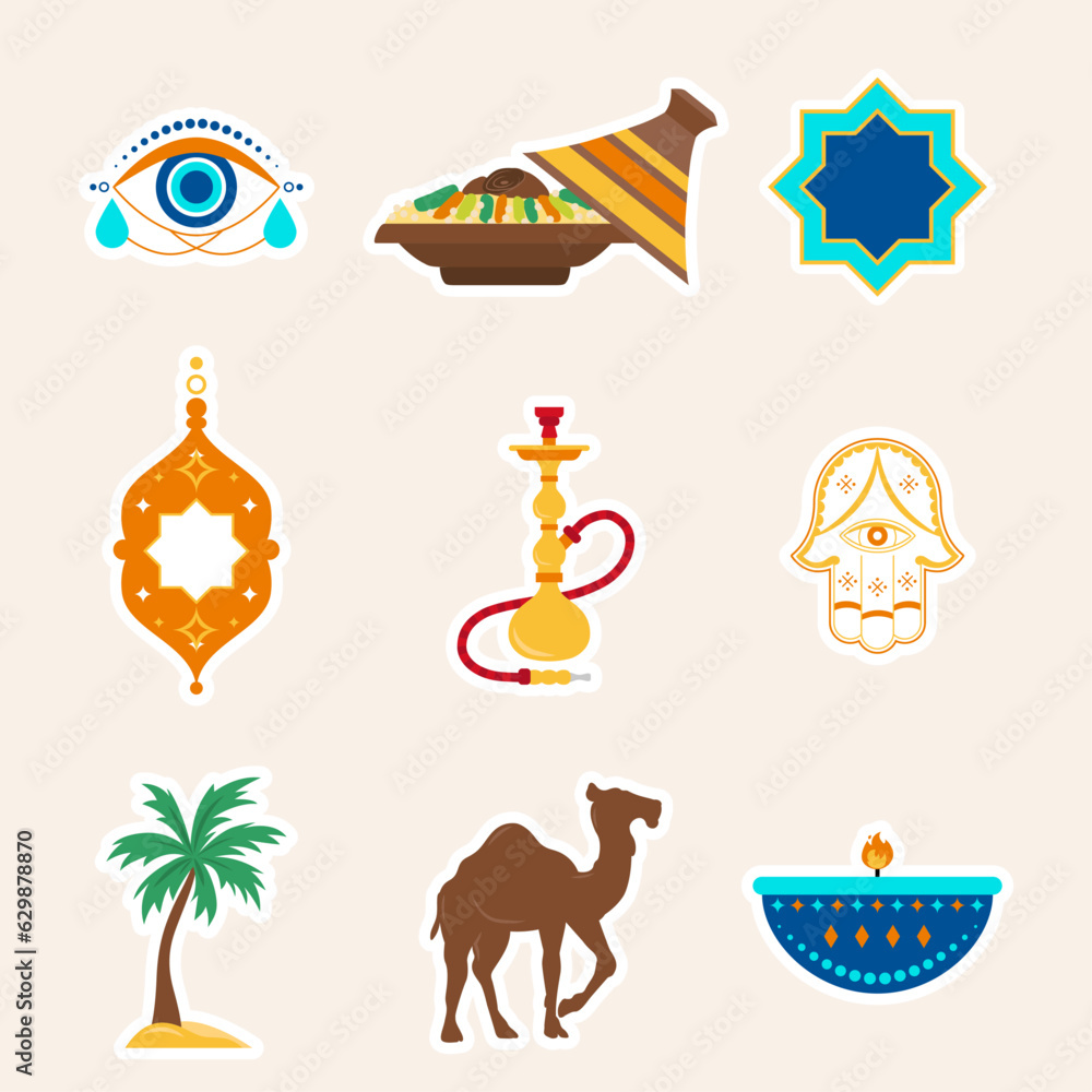 Islamic Icon collection pack. Muslim sticker set in flat design. Vector ...