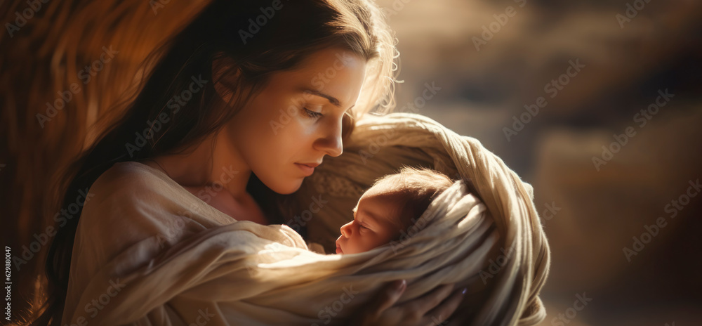 Portrait of Mary with baby Jesus in his arms. Nativity of Jesus ...