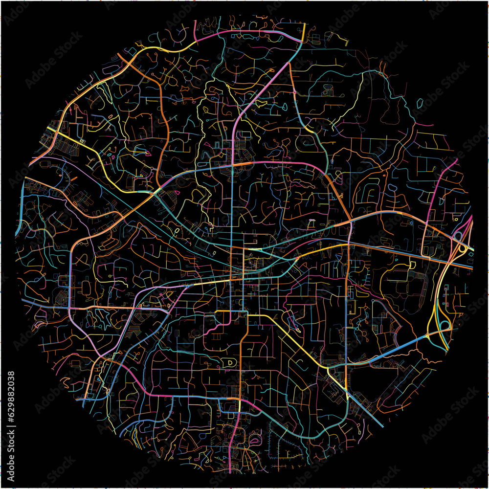 Colorful Map of Cary, North Carolina with all major and minor roads ...