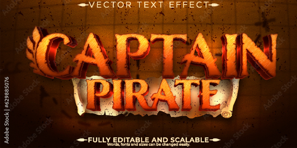 Captain pirates text effect, editable ship and adventure text style ...
