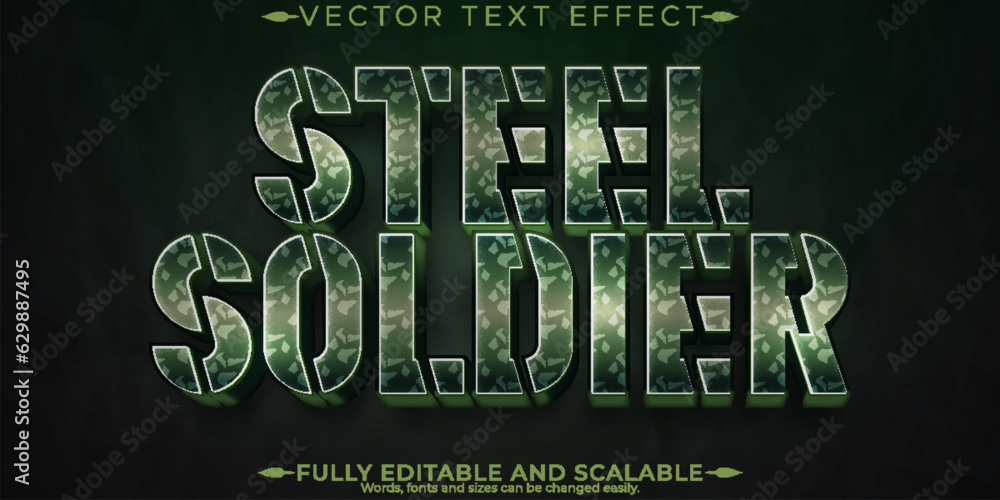 Editable text effect soldier, 3d army and camo font style Stock Vector ...