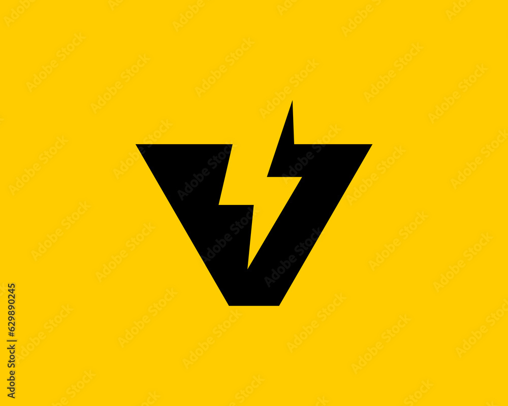 V Letter with Electrical symbol inside Stock Vector | Adobe Stock