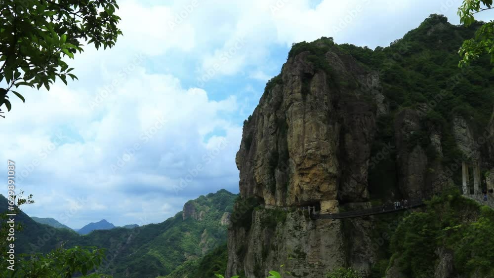 Cable bridge in Yandang Mountain time lapse.Yandang Mountain was named ...