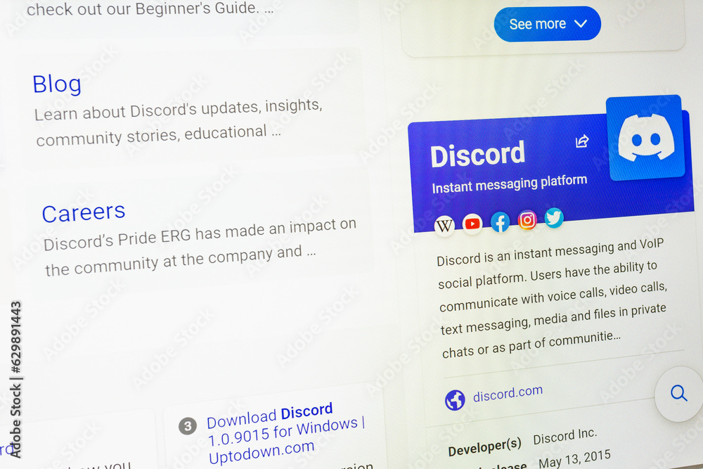 Discord app icon on PC screen with logo on screen background.Selective ...