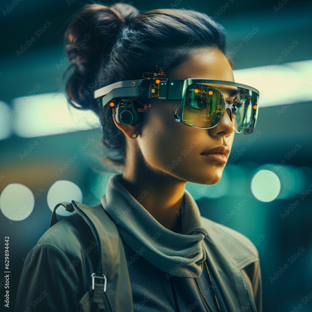 Futuristic Vision: Woman with Augmented Reality Glasses Stock Photo ...