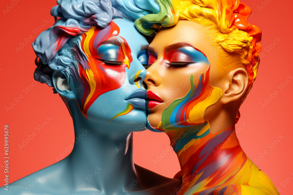 Portrait of two beautiful young people with make-up, hair and ...