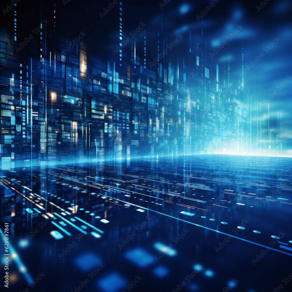 Big Data Technology Center Server Racks in Dark Room with VFX ...