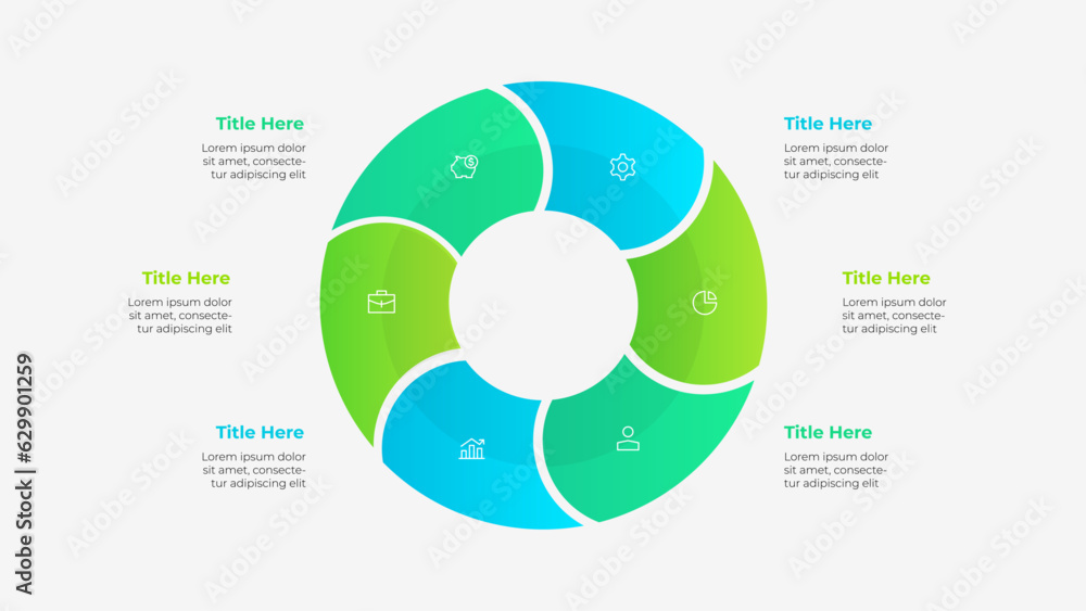 Round diagram divided into 6 segments. Concept of six parts of business ...