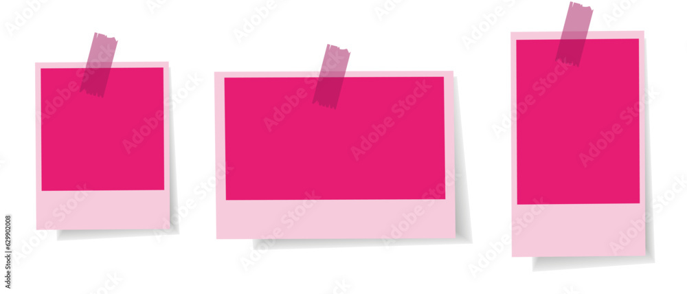 Set of Pink Blank Polaroid photo frame for Scrapbook. Design of vintage pink doll negative ...