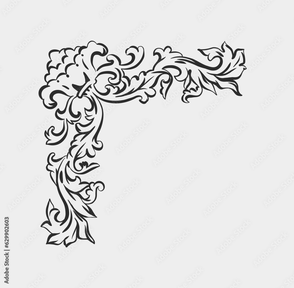 Hand drawn vector abstract outline,graphic,line vintage baroque ...