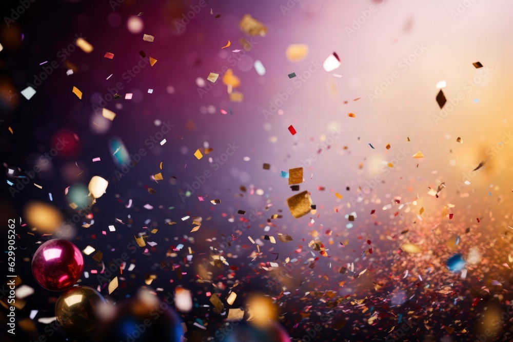 Party Background with lights, confetti, balloons and serpentine Stock ...