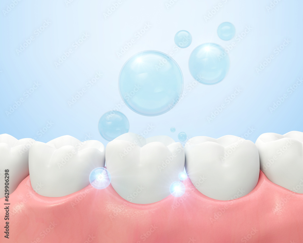 Healthy gums and teeth with fluoride Liquid Bubble Protect and Cleaning ...
