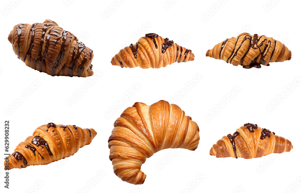 set of chocolate croissants, isolated on transparent background cutout ...
