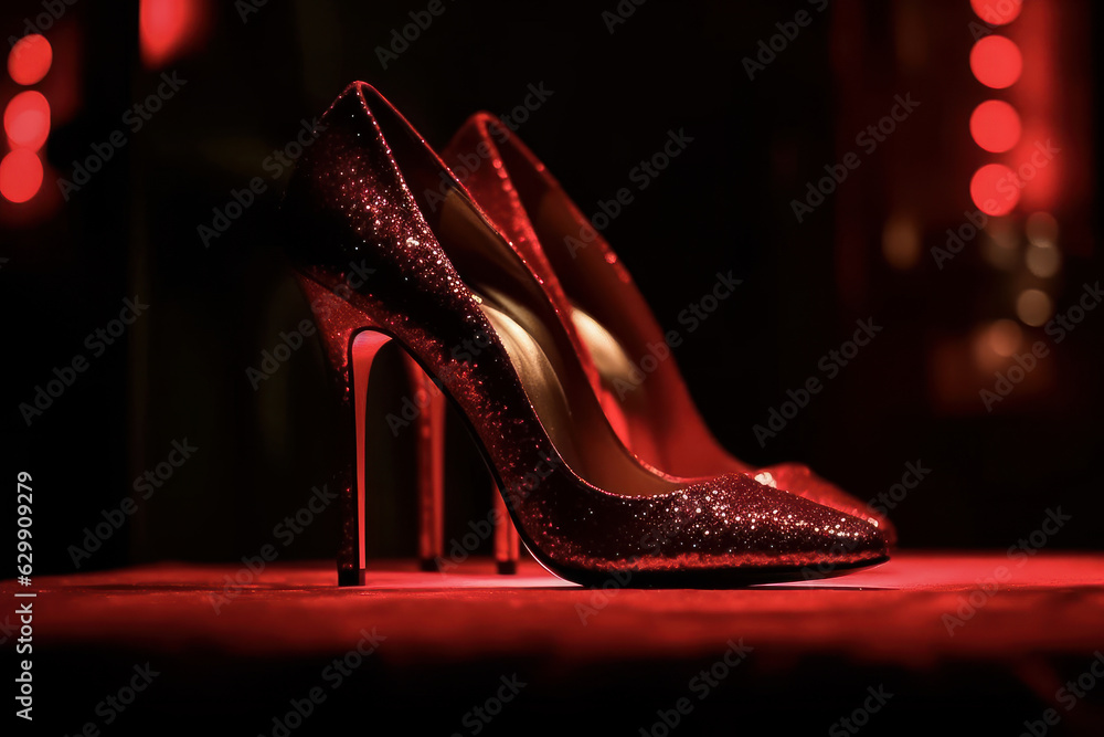 Simple expensive luxury pair of red high heels real detail stage ...