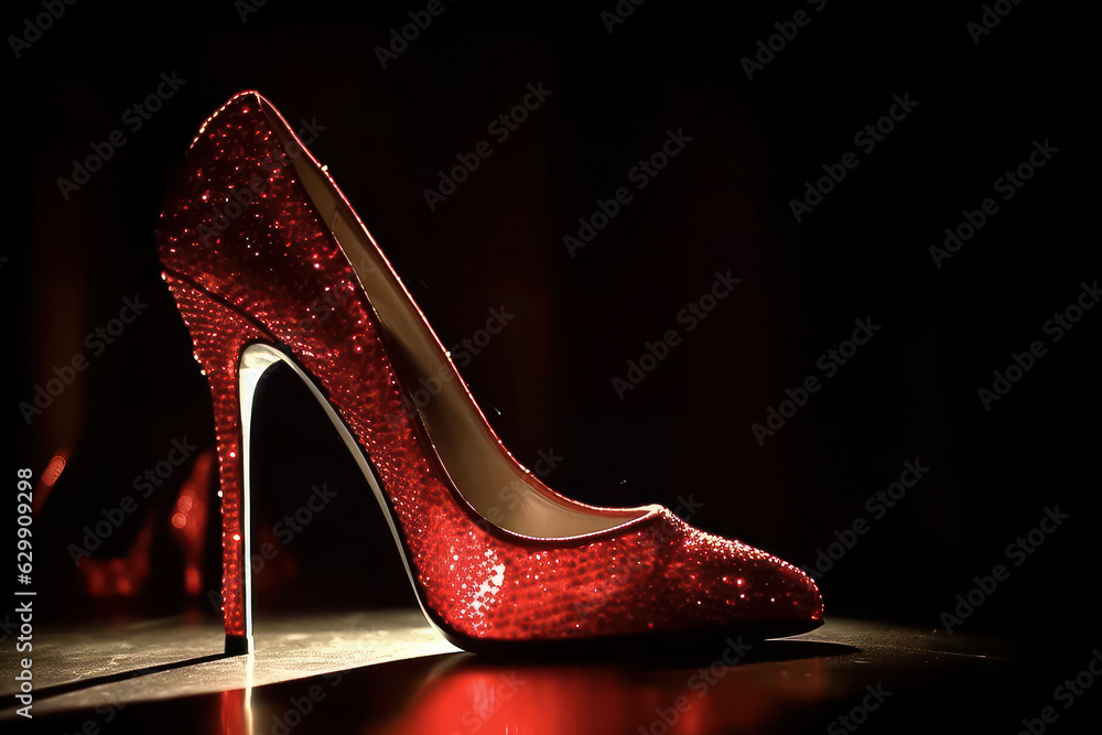 Simple expensive luxury pair of red high heels real detail stage ...